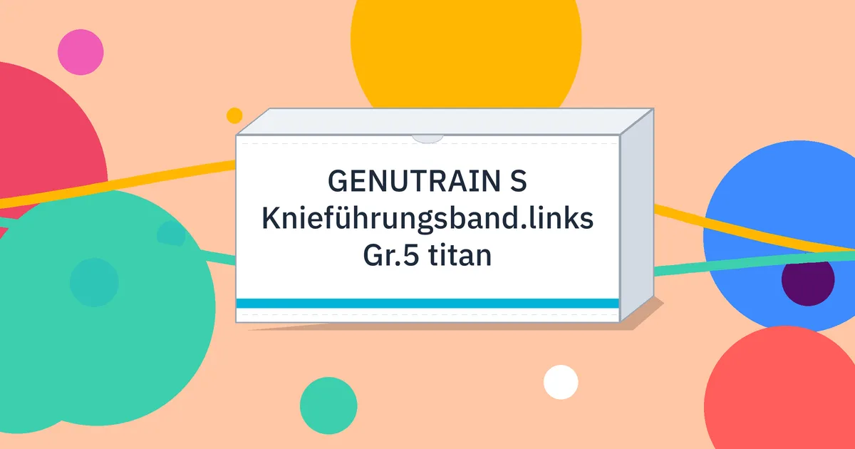 Symbolbild: Packung mit der Aufschrift GENUTRAIN S Knieführungsband.links Gr.5 titan (PZN 02428802) – Verfügbarkeit und Bezug in Apotheken in Frankfurt am Main