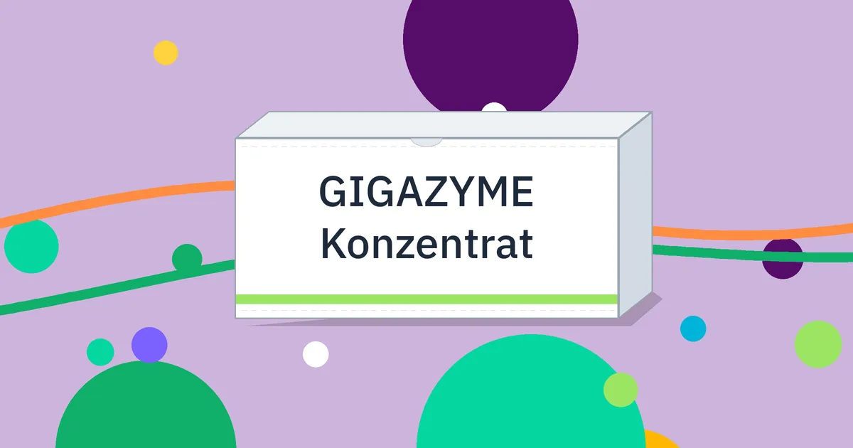 Symbolbild: Packung mit der Aufschrift GIGAZYME Konzentrat (PZN 02458878) – Verfügbarkeit und Bezug in Apotheken in Frankfurt am Main