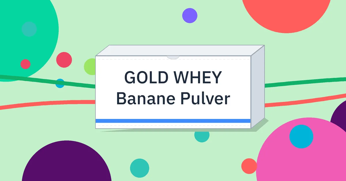Symbolbild: Packung mit der Aufschrift GOLD WHEY Banane Pulver (PZN 02238697) – Verfügbarkeit und Bezug in Apotheken in Frankfurt am Main