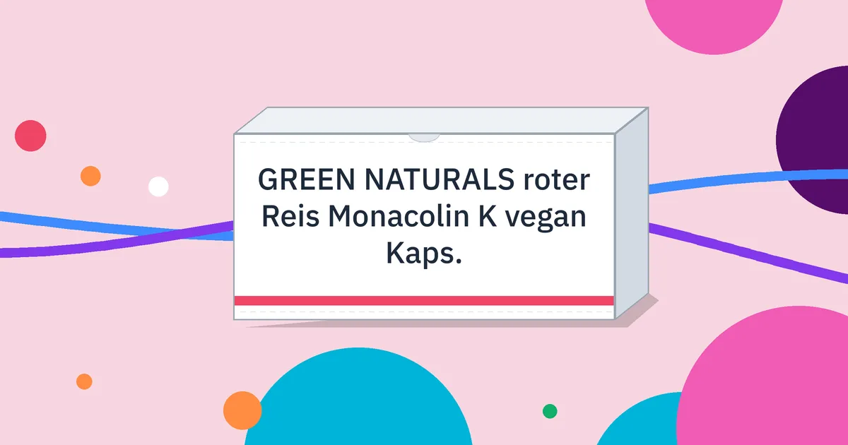Symbolbild: Packung mit der Aufschrift GREEN NATURALS roter Reis Monacolin K vegan Kaps. (PZN 18404330) – Verfügbarkeit und Bezug in Apotheken in Frankfurt am Main