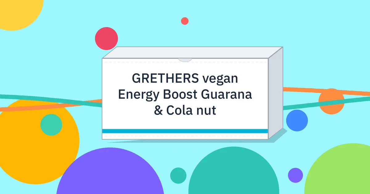 Symbolbild: Packung mit der Aufschrift GRETHERS vegan Energy Boost Guarana & Cola nut (PZN 18727369) – Verfügbarkeit und Bezug in Apotheken in Frankfurt am Main