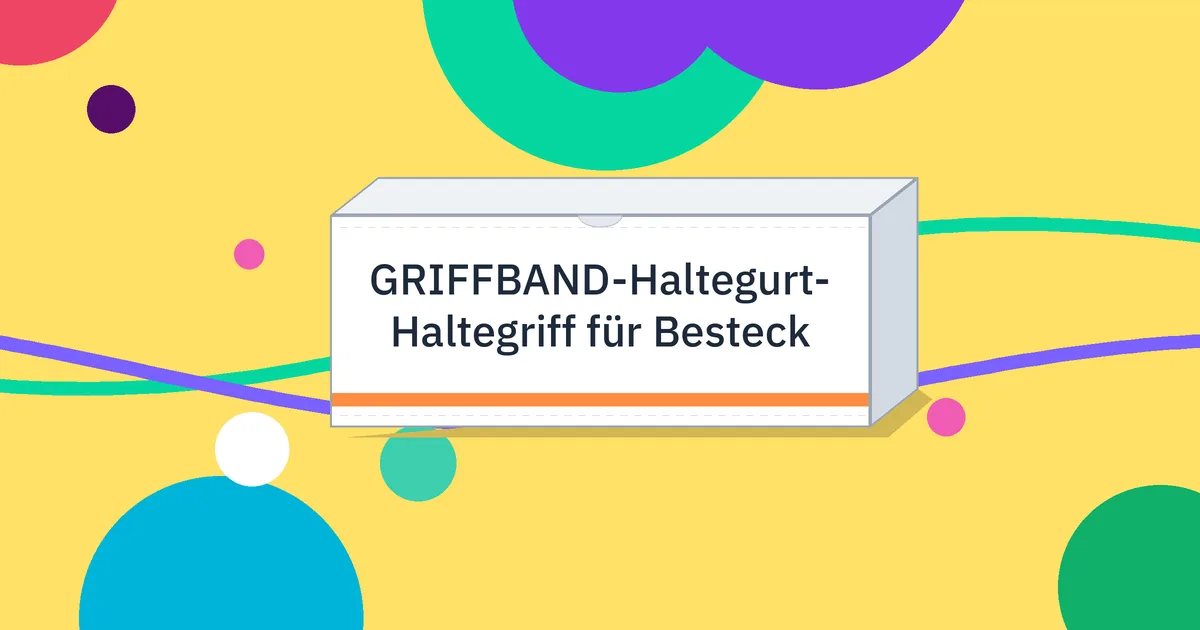Symbolbild: Packung mit der Aufschrift GRIFFBAND-Haltegurt-Haltegriff für Besteck (PZN 11658808) – Verfügbarkeit und Bezug in Apotheken in Frankfurt am Main