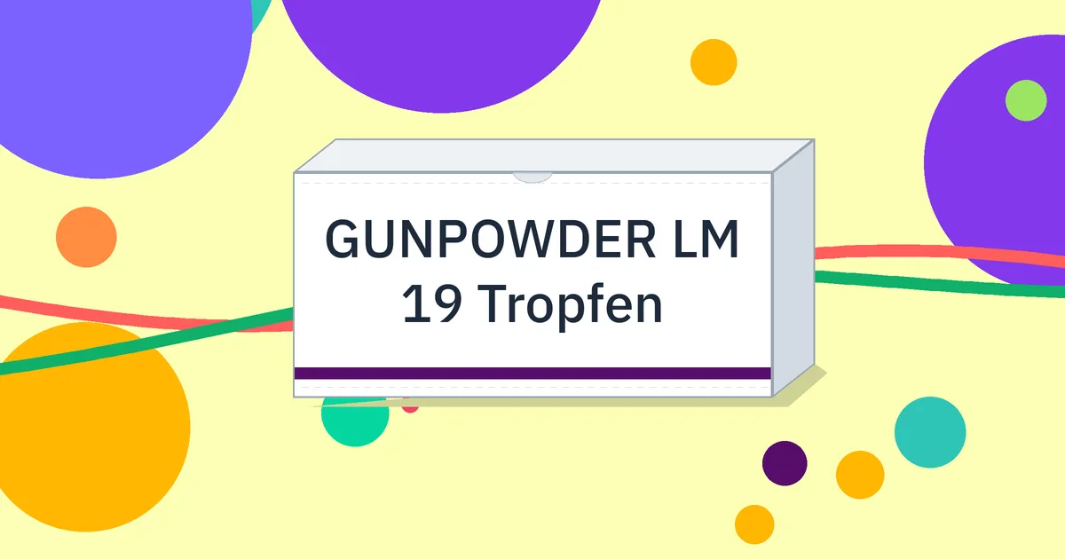 Symbolbild: Packung mit der Aufschrift GUNPOWDER LM 19 Tropfen (PZN 15823701) – Verfügbarkeit und Bezug in Apotheken in Frankfurt am Main