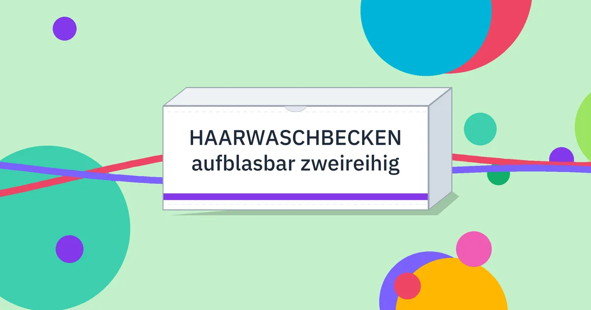 Symbolbild: Packung mit der Aufschrift HAARWASCHBECKEN aufblasbar zweireihig (PZN 03099387) – Verfügbarkeit und Bezug in Apotheken in Frankfurt am Main