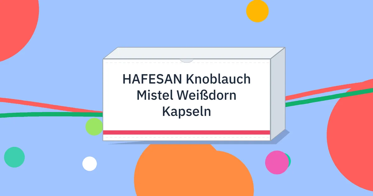 Symbolbild: Packung mit der Aufschrift HAFESAN Knoblauch Mistel Weißdorn Kapseln (PZN 06138969) – Verfügbarkeit und Bezug in Apotheken in Frankfurt am Main