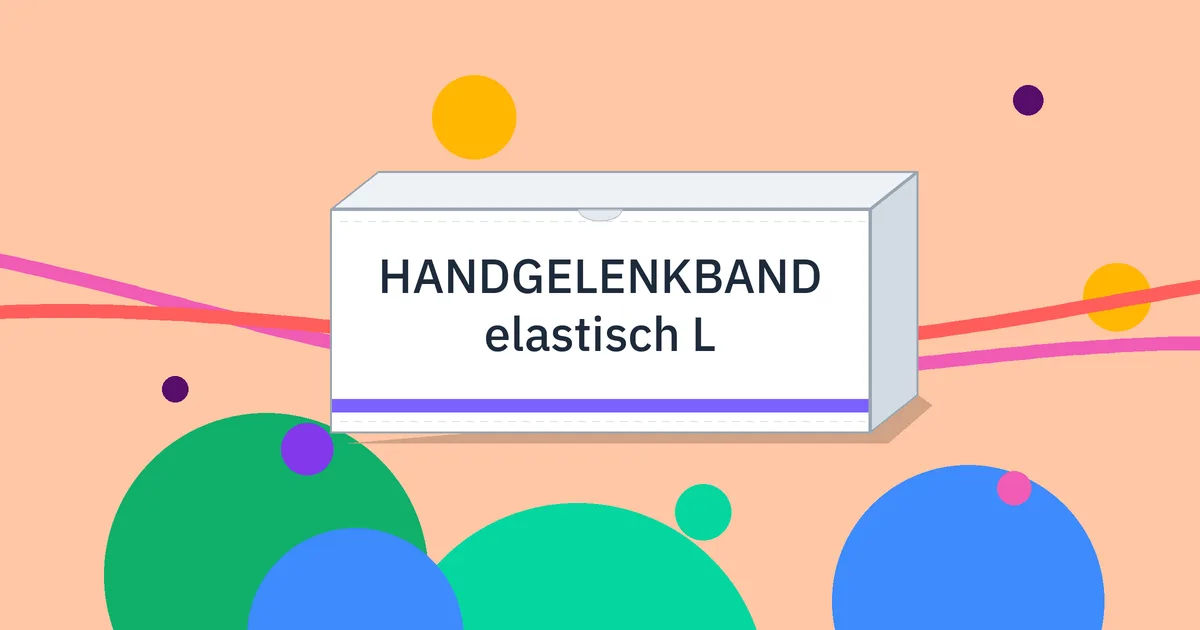 Symbolbild: Packung mit der Aufschrift HANDGELENKBAND elastisch L (PZN 19069997) – Verfügbarkeit und Bezug in Apotheken in Frankfurt am Main