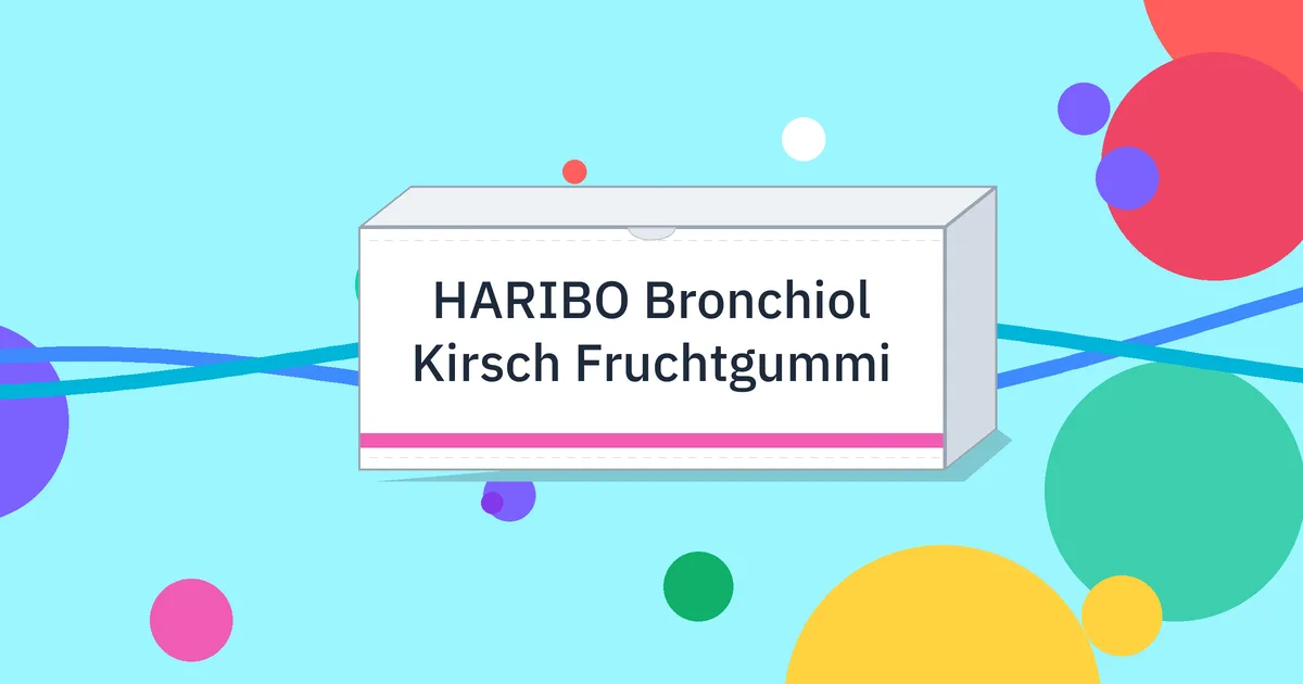 Symbolbild: Packung mit der Aufschrift HARIBO Bronchiol Kirsch Fruchtgummi (PZN 06941293) – Verfügbarkeit und Bezug in Apotheken in Frankfurt am Main