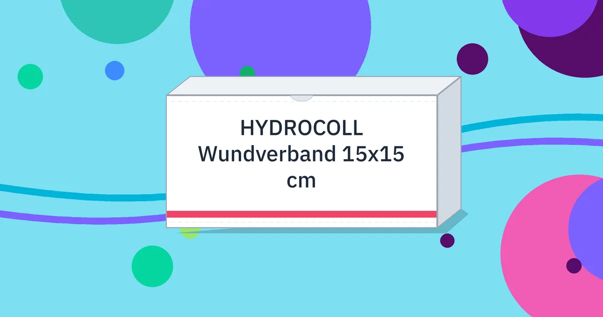 Symbolbild: Packung mit der Aufschrift HYDROCOLL Wundverband 15x15 cm (PZN 19627606) – Verfügbarkeit und Bezug in Apotheken in Frankfurt am Main