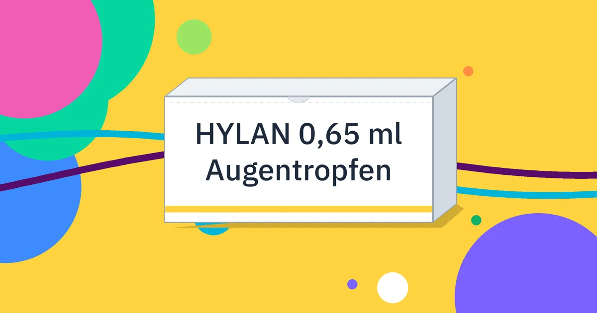 Symbolbild: Packung mit der Aufschrift HYLAN 0,65 ml Augentropfen (PZN 02742645) – Verfügbarkeit und Bezug in Apotheken in Frankfurt am Main