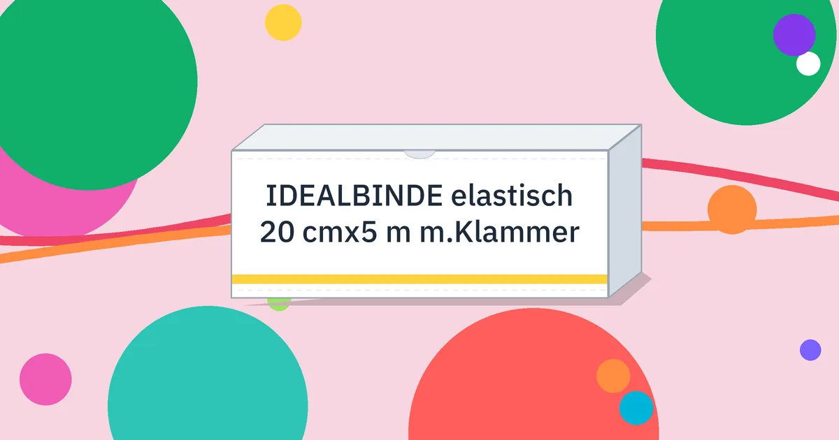 Symbolbild: Packung mit der Aufschrift IDEALBINDE elastisch 20 cmx5 m m.Klammer (PZN 06932213) – Verfügbarkeit und Bezug in Apotheken in Frankfurt am Main
