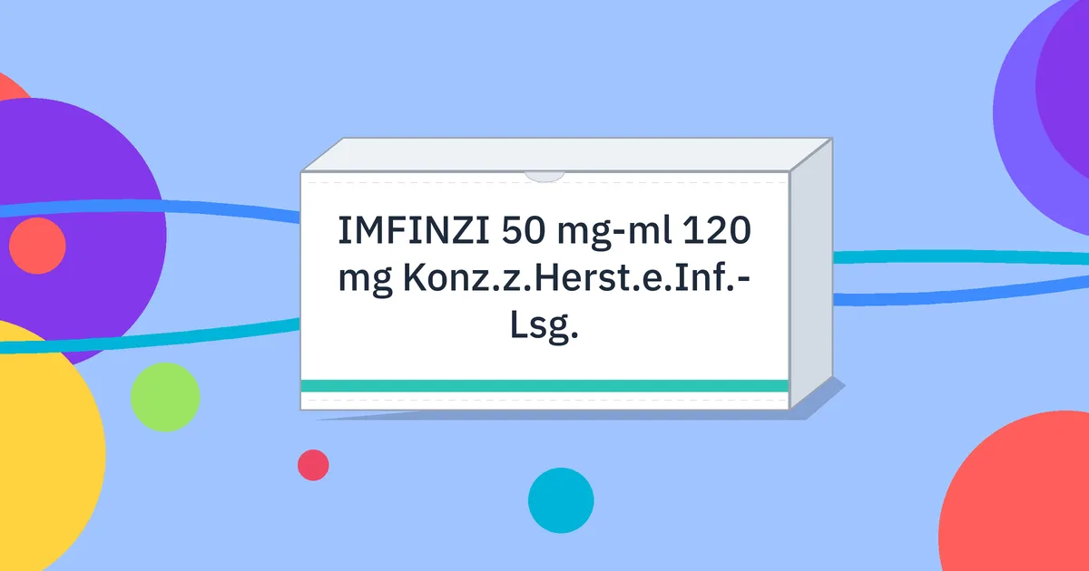 Symbolbild: Packung mit der Aufschrift IMFINZI 50 mg-ml 120 mg Konz.z.Herst.e.Inf.-Lsg. (PZN 13929223) – Verfügbarkeit und Bezug in Apotheken in Frankfurt am Main