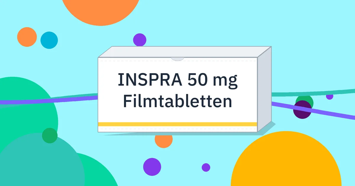 Symbolbild: Packung mit der Aufschrift INSPRA 50 mg Filmtabletten (PZN 11709635) – Verfügbarkeit und Bezug in Apotheken in Frankfurt am Main