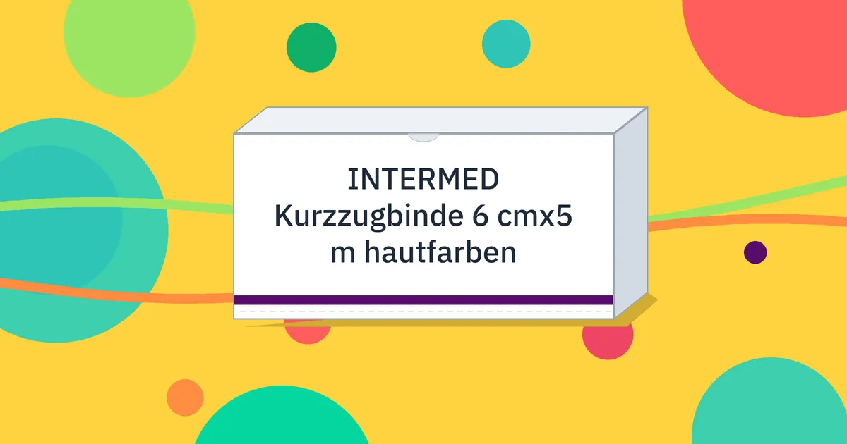 Symbolbild: Packung mit der Aufschrift INTERMED Kurzzugbinde 6 cmx5 m hautfarben (PZN 19508445) – Verfügbarkeit und Bezug in Apotheken in Frankfurt am Main
