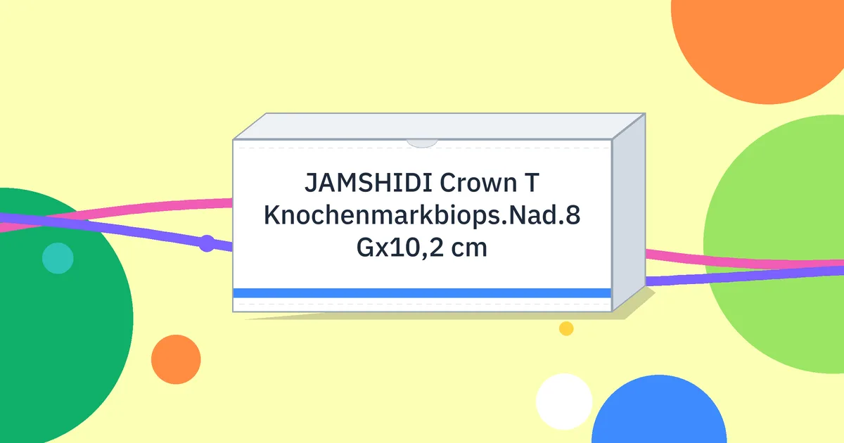 Symbolbild: Packung mit der Aufschrift JAMSHIDI Crown T Knochenmarkbiops.Nad.8 Gx10,2 cm (PZN 14287235) – Verfügbarkeit und Bezug in Apotheken in Frankfurt am Main