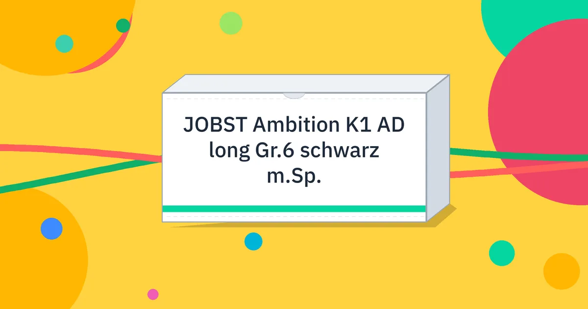 Symbolbild: Packung mit der Aufschrift JOBST Ambition K1 AD long Gr.6 schwarz m.Sp. (PZN 11020075) – Verfügbarkeit und Bezug in Apotheken in Frankfurt am Main