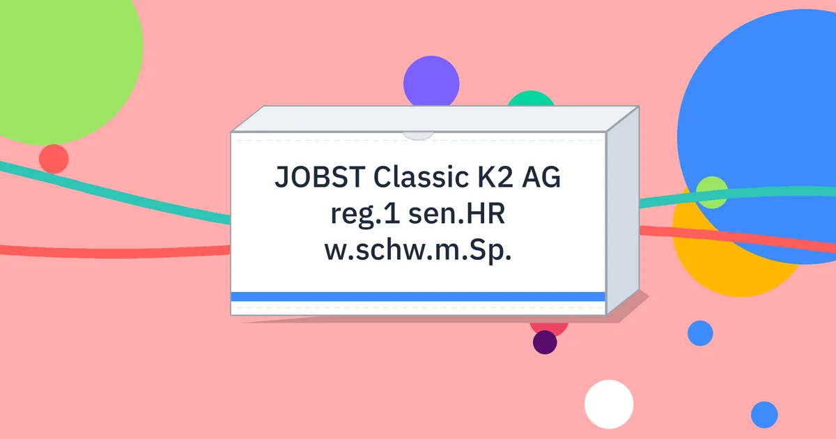 Symbolbild: Packung mit der Aufschrift JOBST Classic K2 AG reg.1 sen.HR w.schw.m.Sp. (PZN 17961005) – Verfügbarkeit und Bezug in Apotheken in Frankfurt am Main