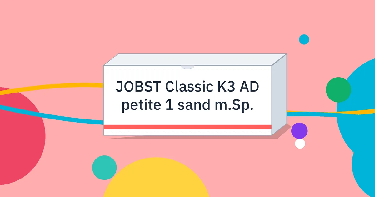 Symbolbild: Packung mit der Aufschrift JOBST Classic K3 AD petite 1 sand m.Sp. (PZN 13070054) – Verfügbarkeit und Bezug in Apotheken in Frankfurt am Main