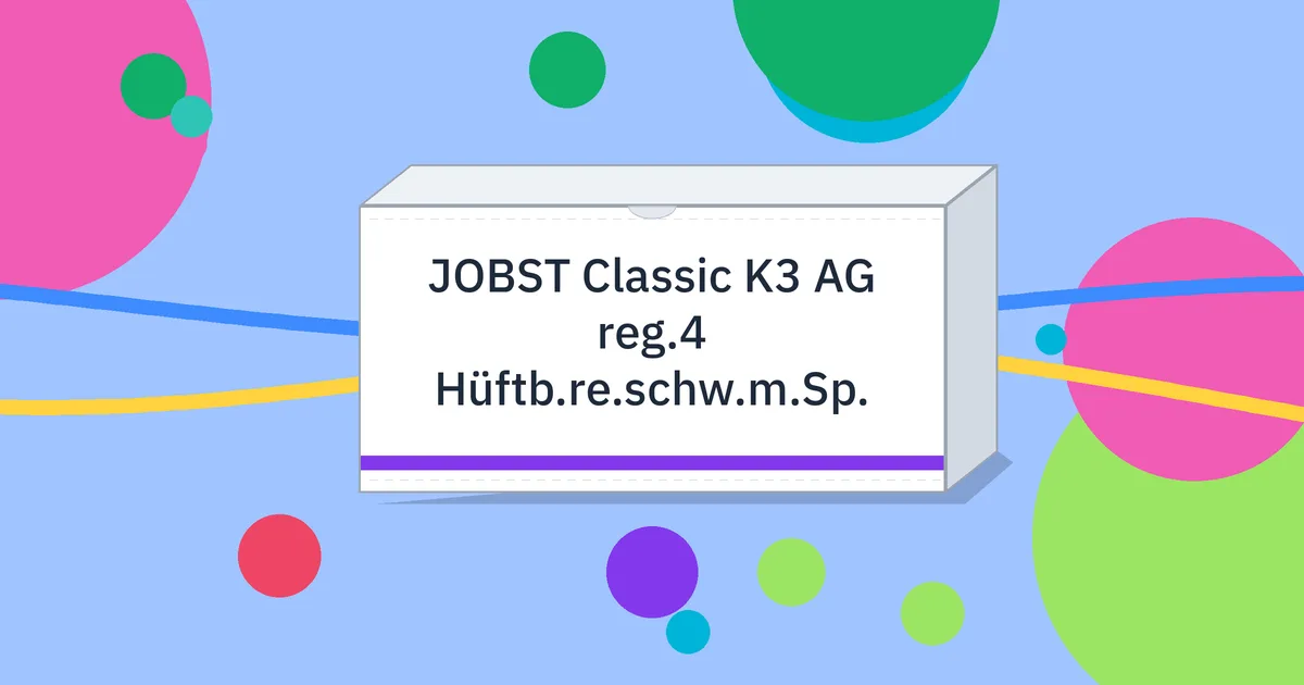 Symbolbild: Packung mit der Aufschrift JOBST Classic K3 AG reg.4 Hüftb.re.schw.m.Sp. (PZN 13076387) – Verfügbarkeit und Bezug in Apotheken in Frankfurt am Main
