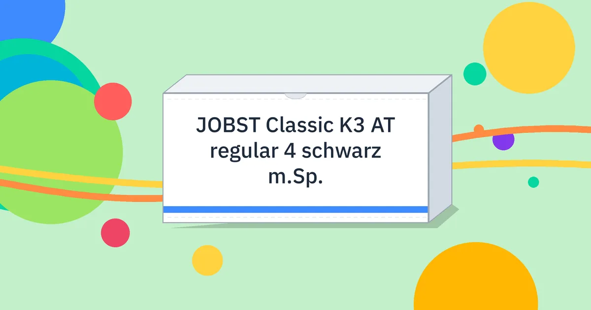Symbolbild: Packung mit der Aufschrift JOBST Classic K3 AT regular 4 schwarz m.Sp. (PZN 13078156) – Verfügbarkeit und Bezug in Apotheken in Frankfurt am Main