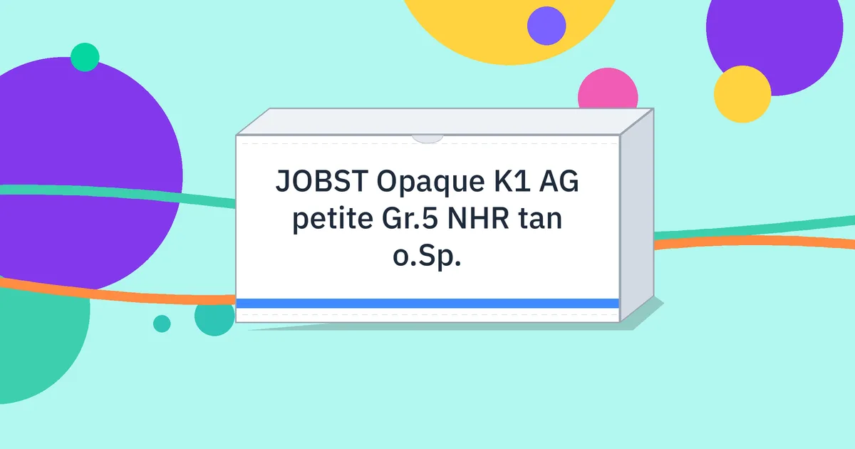 Symbolbild: Packung mit der Aufschrift JOBST Opaque K1 AG petite Gr.5 NHR tan o.Sp. (PZN 16269678) – Verfügbarkeit und Bezug in Apotheken in Frankfurt am Main