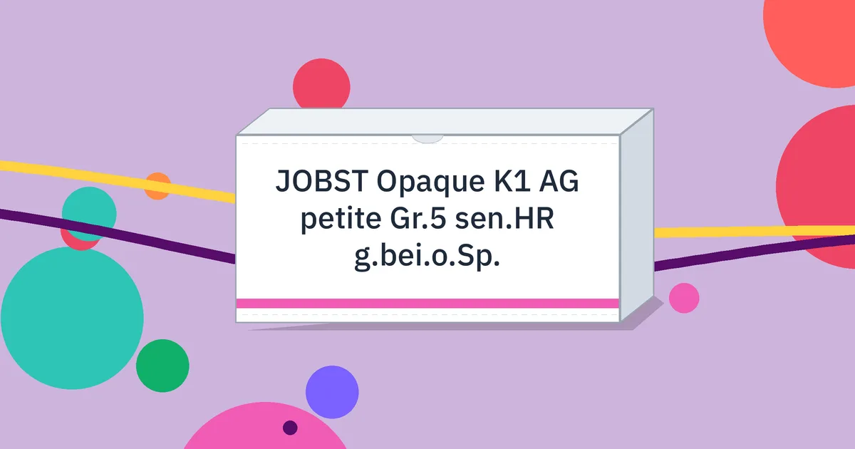 Symbolbild: Packung mit der Aufschrift JOBST Opaque K1 AG petite Gr.5 sen.HR g.bei.o.Sp. (PZN 16269282) – Verfügbarkeit und Bezug in Apotheken in Frankfurt am Main