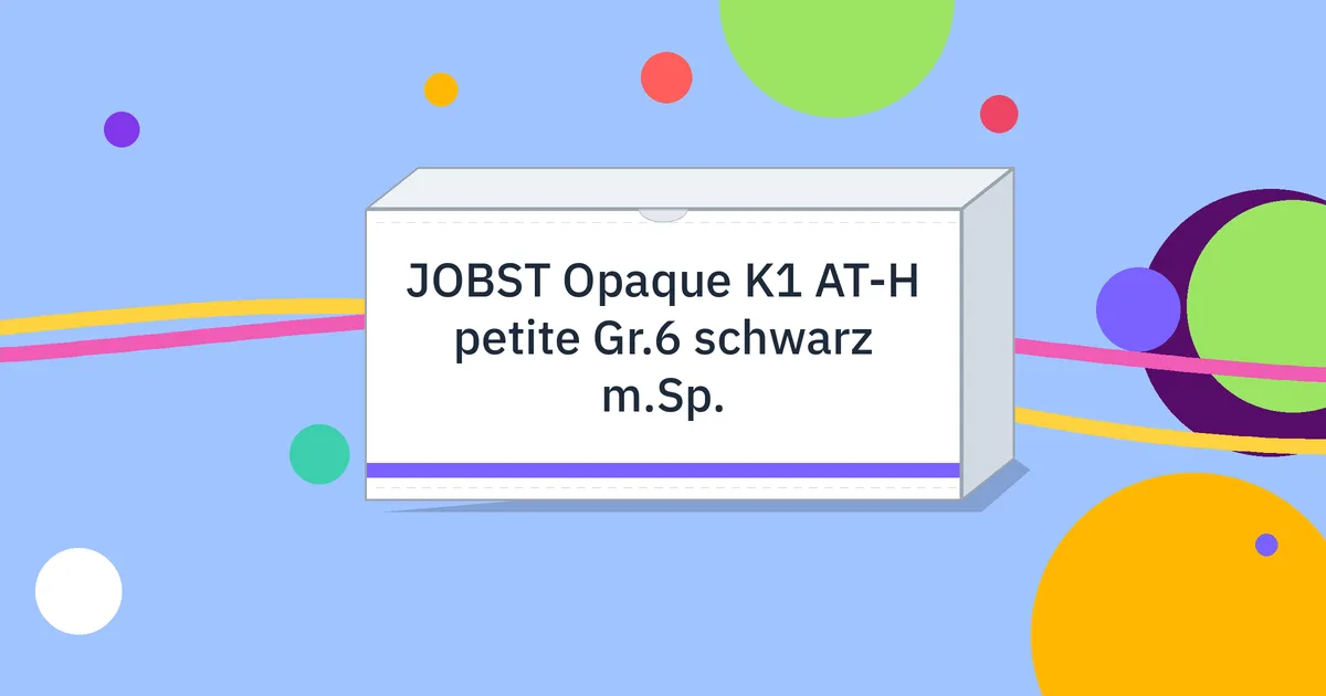 Symbolbild: Packung mit der Aufschrift JOBST Opaque K1 AT-H petite Gr.6 schwarz m.Sp. (PZN 13102156) – Verfügbarkeit und Bezug in Apotheken in Frankfurt am Main
