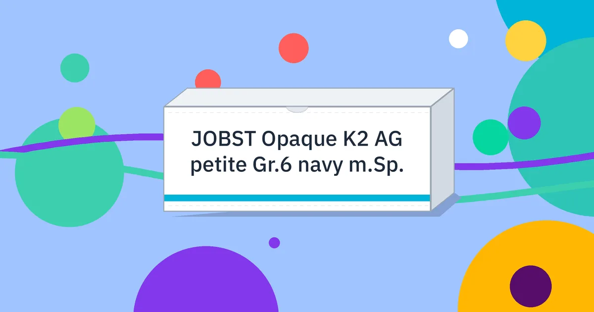 Symbolbild: Packung mit der Aufschrift JOBST Opaque K2 AG petite Gr.6 navy m.Sp. (PZN 13112077) – Verfügbarkeit und Bezug in Apotheken in Frankfurt am Main