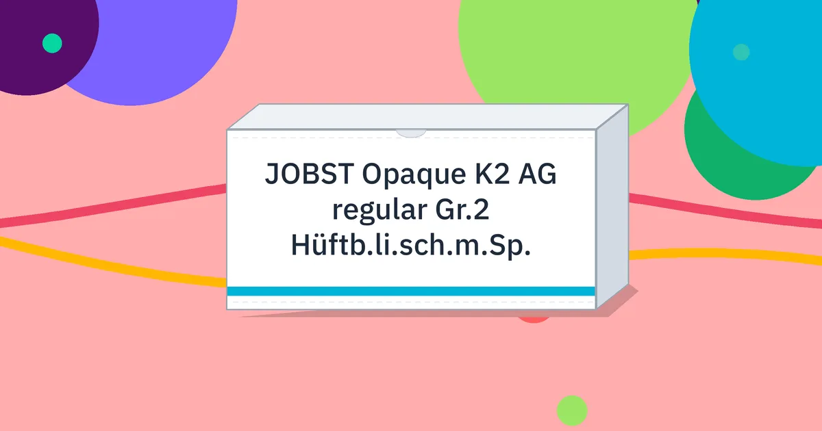 Symbolbild: Packung mit der Aufschrift JOBST Opaque K2 AG regular Gr.2 Hüftb.li.sch.m.Sp. (PZN 13115928) – Verfügbarkeit und Bezug in Apotheken in Frankfurt am Main