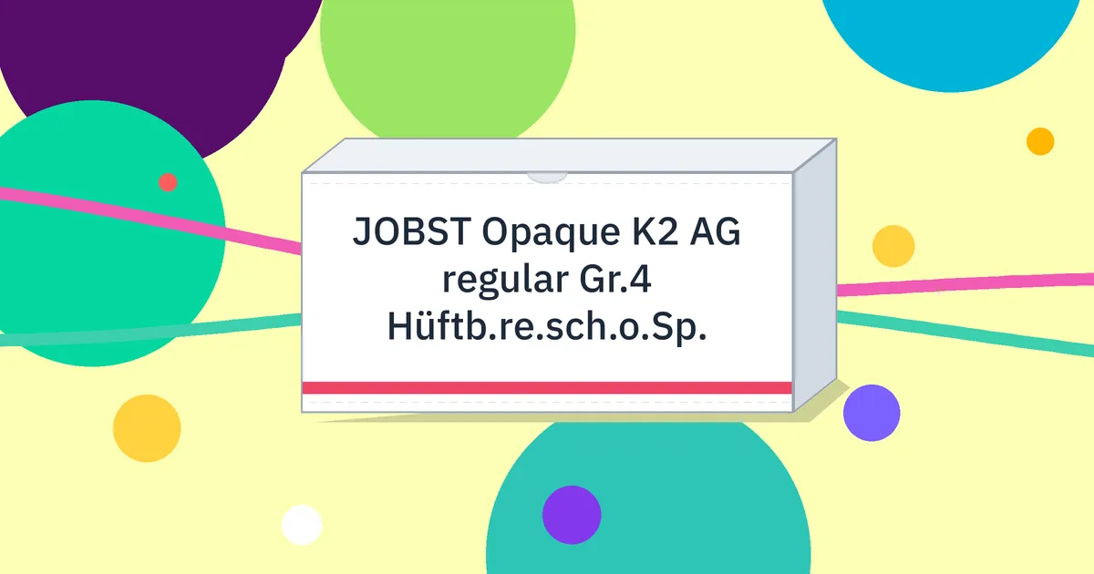 Symbolbild: Packung mit der Aufschrift JOBST Opaque K2 AG regular Gr.4 Hüftb.re.sch.o.Sp. (PZN 13117784) – Verfügbarkeit und Bezug in Apotheken in Frankfurt am Main