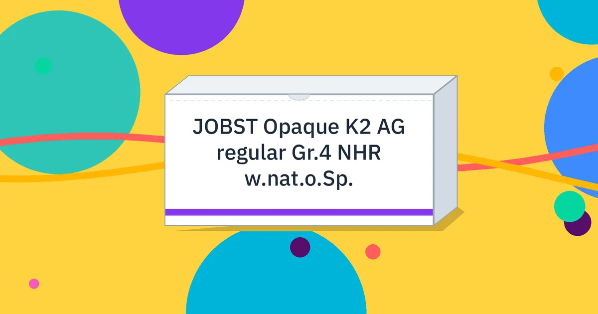 Symbolbild: Packung mit der Aufschrift JOBST Opaque K2 AG regular Gr.4 NHR w.nat.o.Sp. (PZN 11253649) – Verfügbarkeit und Bezug in Apotheken in Frankfurt am Main