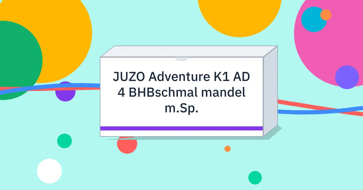 Symbolbild: Packung mit der Aufschrift JUZO Adventure K1 AD 4 BHBschmal mandel m.Sp. (PZN 15495817) – Verfügbarkeit und Bezug in Apotheken in Frankfurt am Main