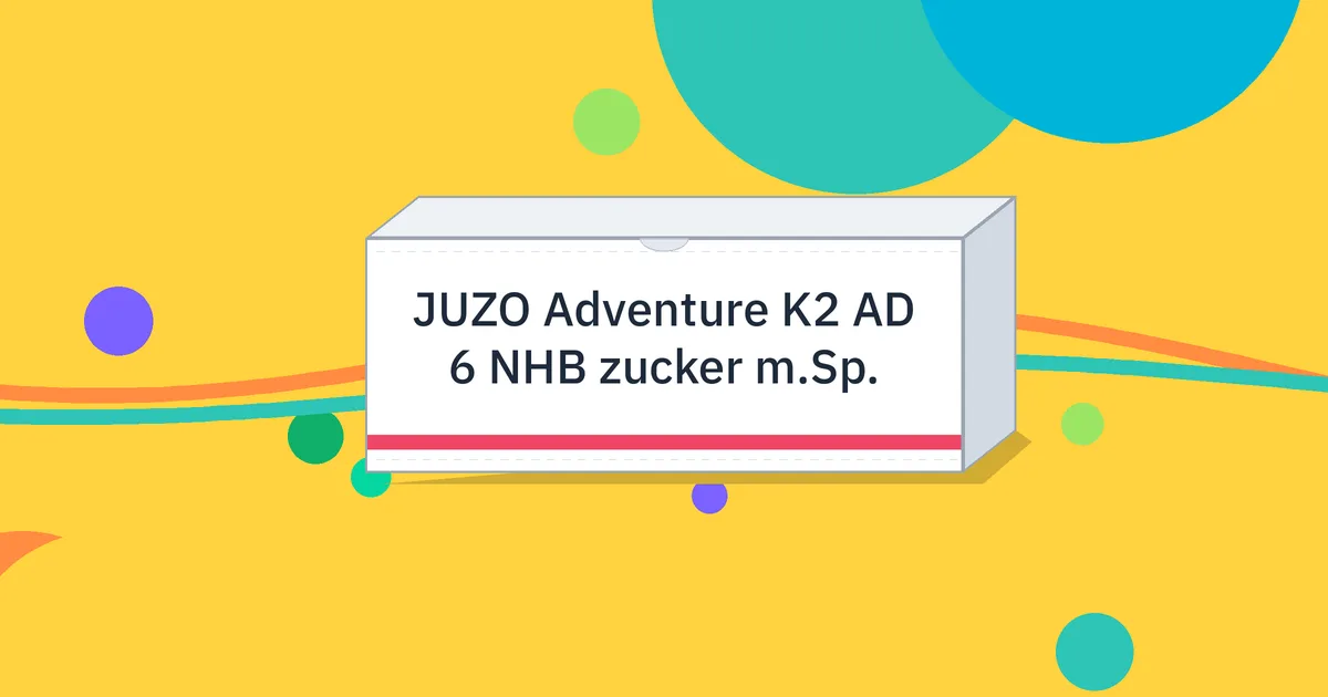 Symbolbild: Packung mit der Aufschrift JUZO Adventure K2 AD 6 NHB zucker m.Sp. (PZN 16342820) – Verfügbarkeit und Bezug in Apotheken in Frankfurt am Main