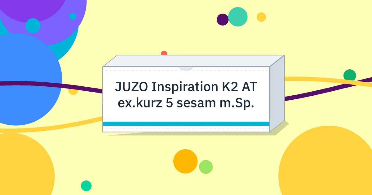 Symbolbild: Packung mit der Aufschrift JUZO Inspiration K2 AT ex.kurz 5 sesam m.Sp. (PZN 14932457) – Verfügbarkeit und Bezug in Apotheken in Frankfurt am Main
