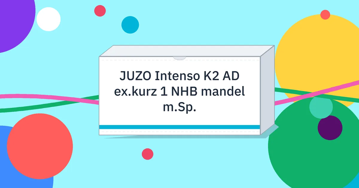 Symbolbild: Packung mit der Aufschrift JUZO Intenso K2 AD ex.kurz 1 NHB mandel m.Sp. (PZN 18611684) – Verfügbarkeit und Bezug in Apotheken in Frankfurt am Main