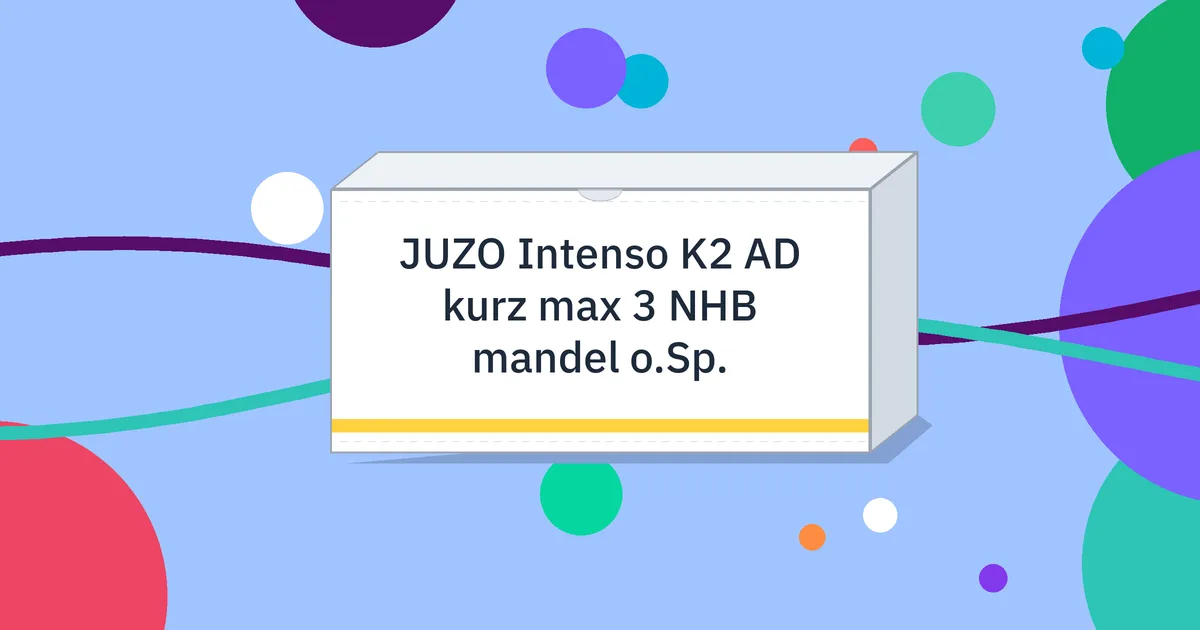 Symbolbild: Packung mit der Aufschrift JUZO Intenso K2 AD kurz max 3 NHB mandel o.Sp. (PZN 18622819) – Verfügbarkeit und Bezug in Apotheken in Frankfurt am Main