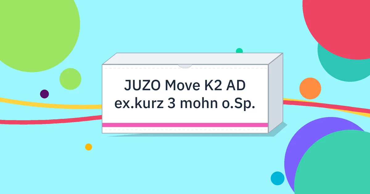 Symbolbild: Packung mit der Aufschrift JUZO Move K2 AD ex.kurz 3 mohn o.Sp. (PZN 18542227) – Verfügbarkeit und Bezug in Apotheken in Frankfurt am Main