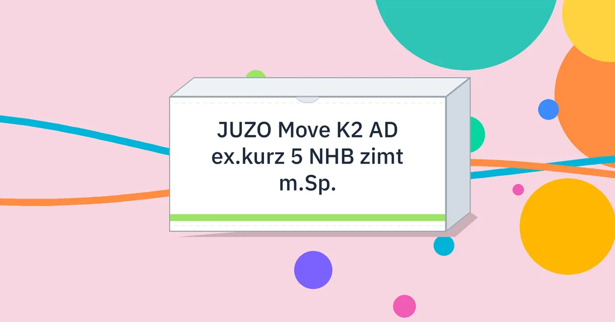 Symbolbild: Packung mit der Aufschrift JUZO Move K2 AD ex.kurz 5 NHB zimt m.Sp. (PZN 18510084) – Verfügbarkeit und Bezug in Apotheken in Frankfurt am Main