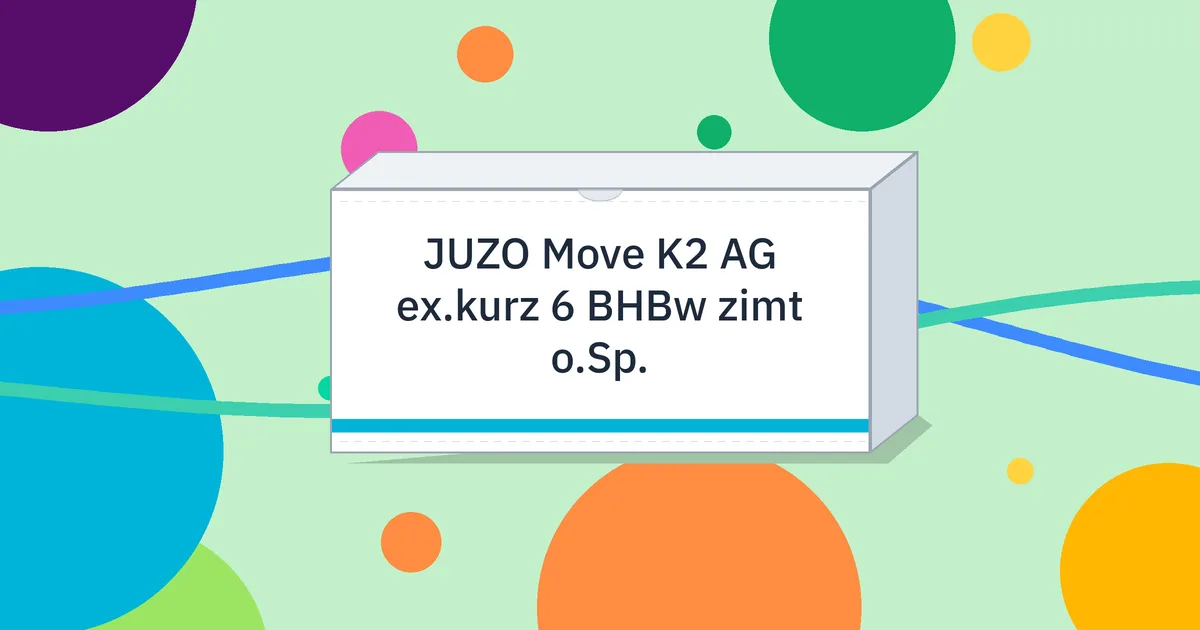 Symbolbild: Packung mit der Aufschrift JUZO Move K2 AG ex.kurz 6 BHBw zimt o.Sp. (PZN 18534311) – Verfügbarkeit und Bezug in Apotheken in Frankfurt am Main