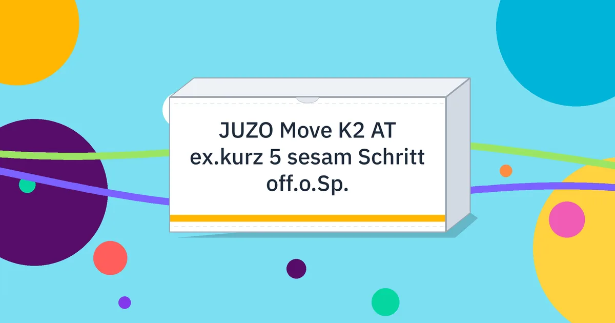 Symbolbild: Packung mit der Aufschrift JUZO Move K2 AT ex.kurz 5 sesam Schritt off.o.Sp. (PZN 20672813) – Verfügbarkeit und Bezug in Apotheken in Frankfurt am Main