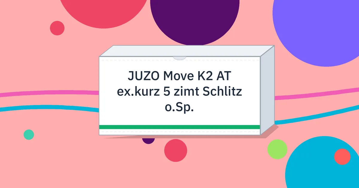 Symbolbild: Packung mit der Aufschrift JUZO Move K2 AT ex.kurz 5 zimt Schlitz o.Sp. (PZN 20673250) – Verfügbarkeit und Bezug in Apotheken in Frankfurt am Main