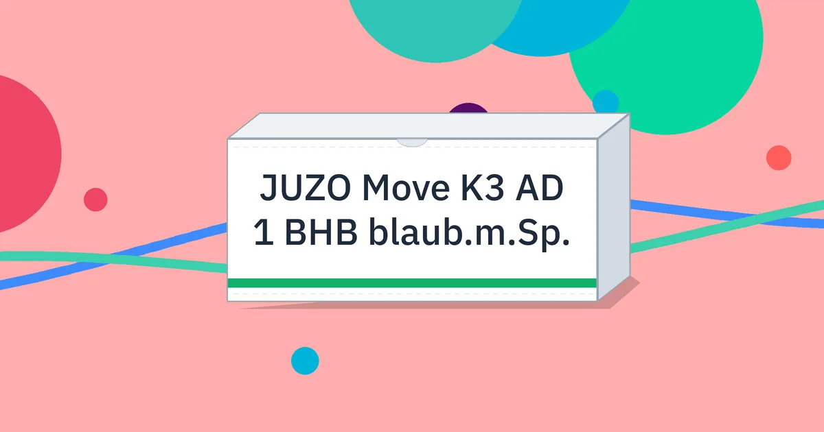 Symbolbild: Packung mit der Aufschrift JUZO Move K3 AD 1 BHB blaub.m.Sp. (PZN 18570896) – Verfügbarkeit und Bezug in Apotheken in Frankfurt am Main