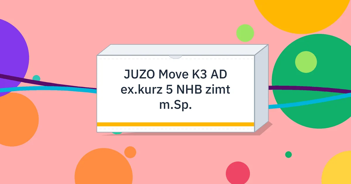Symbolbild: Packung mit der Aufschrift JUZO Move K3 AD ex.kurz 5 NHB zimt m.Sp. (PZN 18569485) – Verfügbarkeit und Bezug in Apotheken in Frankfurt am Main