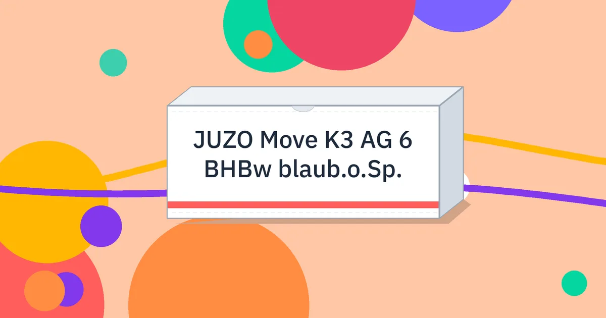 Symbolbild: Packung mit der Aufschrift JUZO Move K3 AG 6 BHBw blaub.o.Sp. (PZN 18589677) – Verfügbarkeit und Bezug in Apotheken in Frankfurt am Main