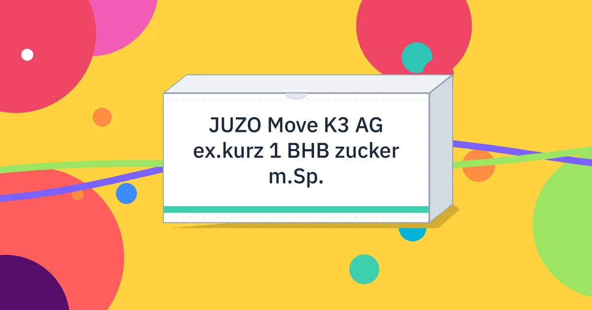 Symbolbild: Packung mit der Aufschrift JUZO Move K3 AG ex.kurz 1 BHB zucker m.Sp. (PZN 18583456) – Verfügbarkeit und Bezug in Apotheken in Frankfurt am Main