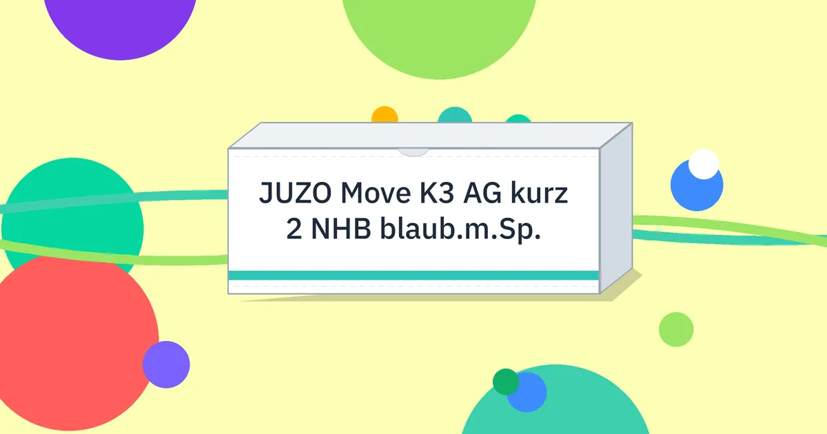 Symbolbild: Packung mit der Aufschrift JUZO Move K3 AG kurz 2 NHB blaub.m.Sp. (PZN 18590918) – Verfügbarkeit und Bezug in Apotheken in Frankfurt am Main