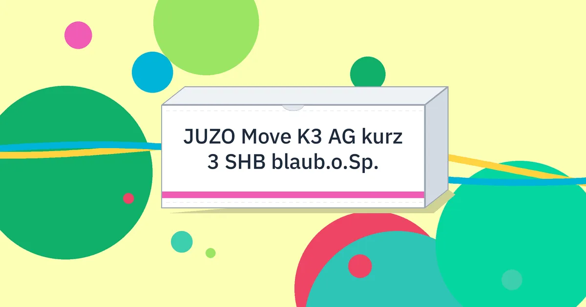 Symbolbild: Packung mit der Aufschrift JUZO Move K3 AG kurz 3 SHB blaub.o.Sp. (PZN 18593182) – Verfügbarkeit und Bezug in Apotheken in Frankfurt am Main