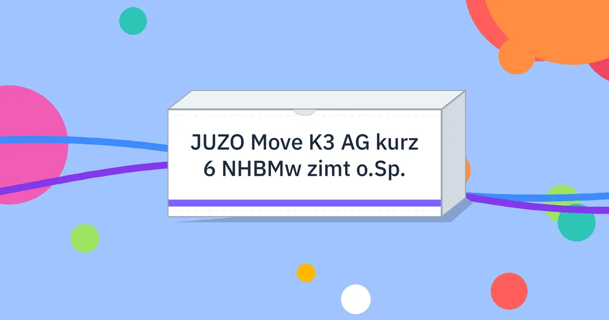 Symbolbild: Packung mit der Aufschrift JUZO Move K3 AG kurz 6 NHBMw zimt o.Sp. (PZN 18580943) – Verfügbarkeit und Bezug in Apotheken in Frankfurt am Main