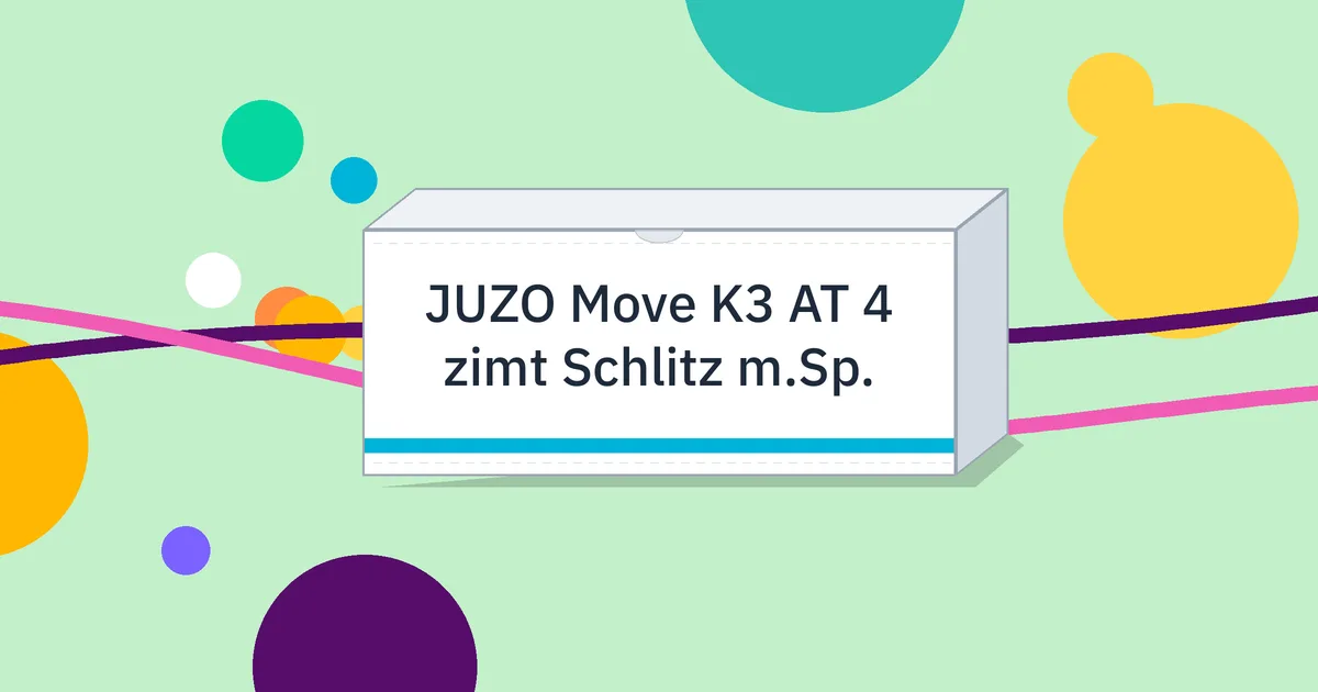 Symbolbild: Packung mit der Aufschrift JUZO Move K3 AT 4 zimt Schlitz m.Sp. (PZN 20677874) – Verfügbarkeit und Bezug in Apotheken in Frankfurt am Main