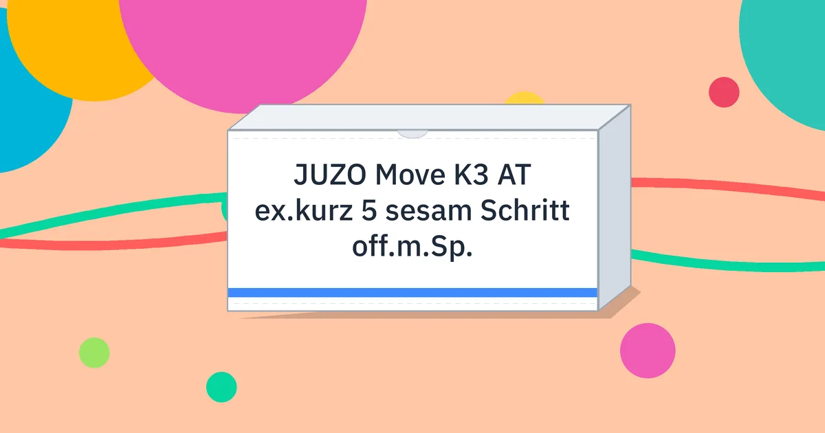 Symbolbild: Packung mit der Aufschrift JUZO Move K3 AT ex.kurz 5 sesam Schritt off.m.Sp. (PZN 20680586) – Verfügbarkeit und Bezug in Apotheken in Frankfurt am Main