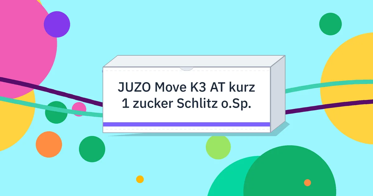 Symbolbild: Packung mit der Aufschrift JUZO Move K3 AT kurz 1 zucker Schlitz o.Sp. (PZN 20685431) – Verfügbarkeit und Bezug in Apotheken in Frankfurt am Main